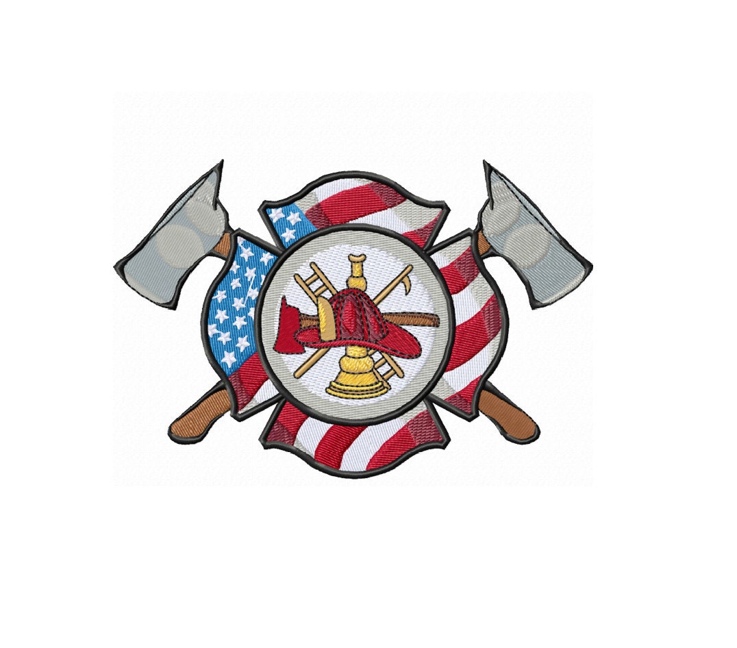 Fire Department US Flag Maltese Cross With Firefighter Axes Digital ...