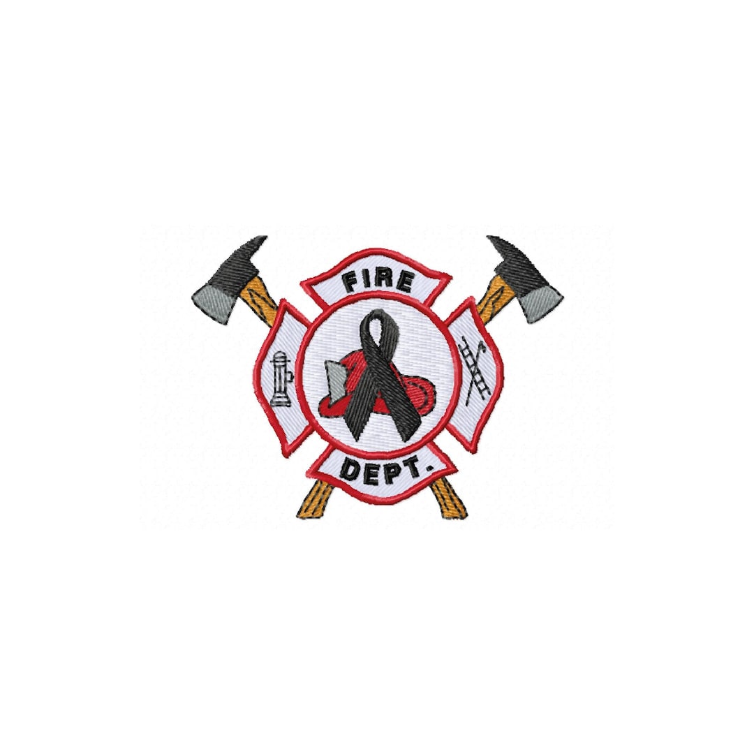 Firefighter Mourning Ribbon Maltese Cross Badge Digital Embroidery ...