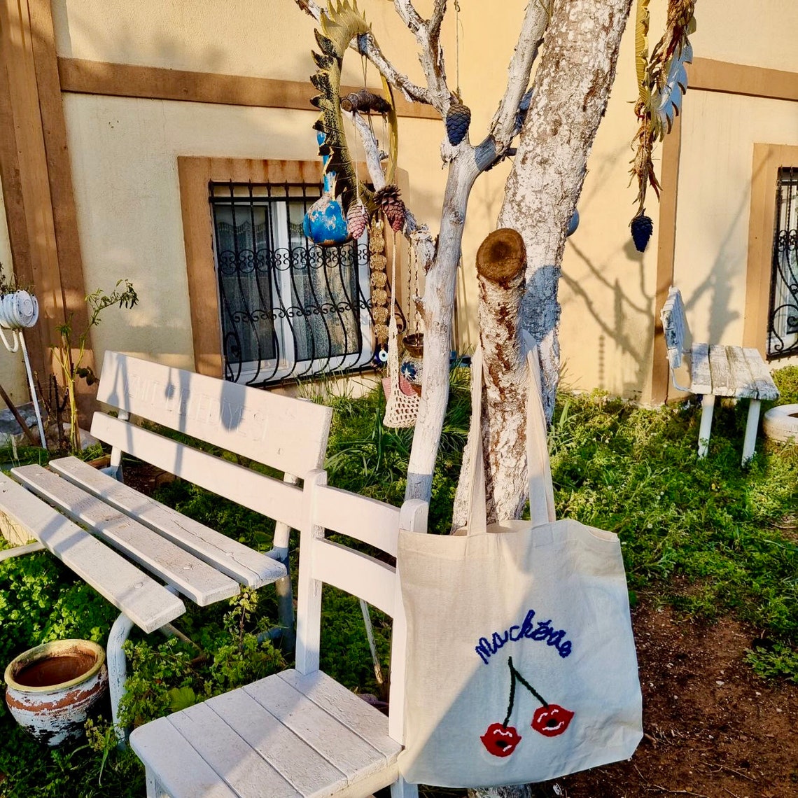 Cherry Embroidered Tote Bag Handmade Embossed Fabric Punch - Etsy