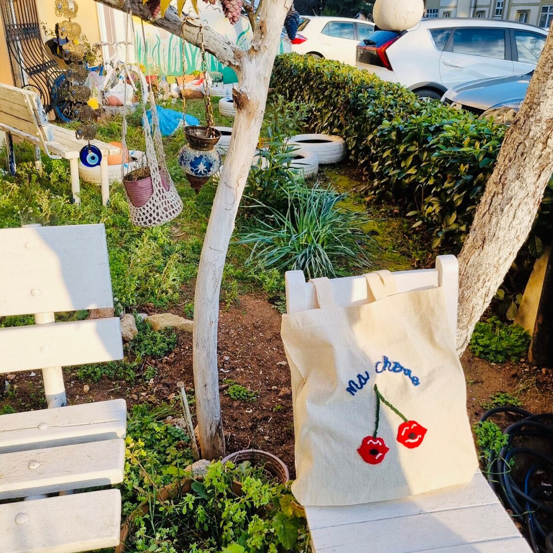 Cherry Embroidered Tote Bag Handmade Embossed Fabric Punch - Etsy