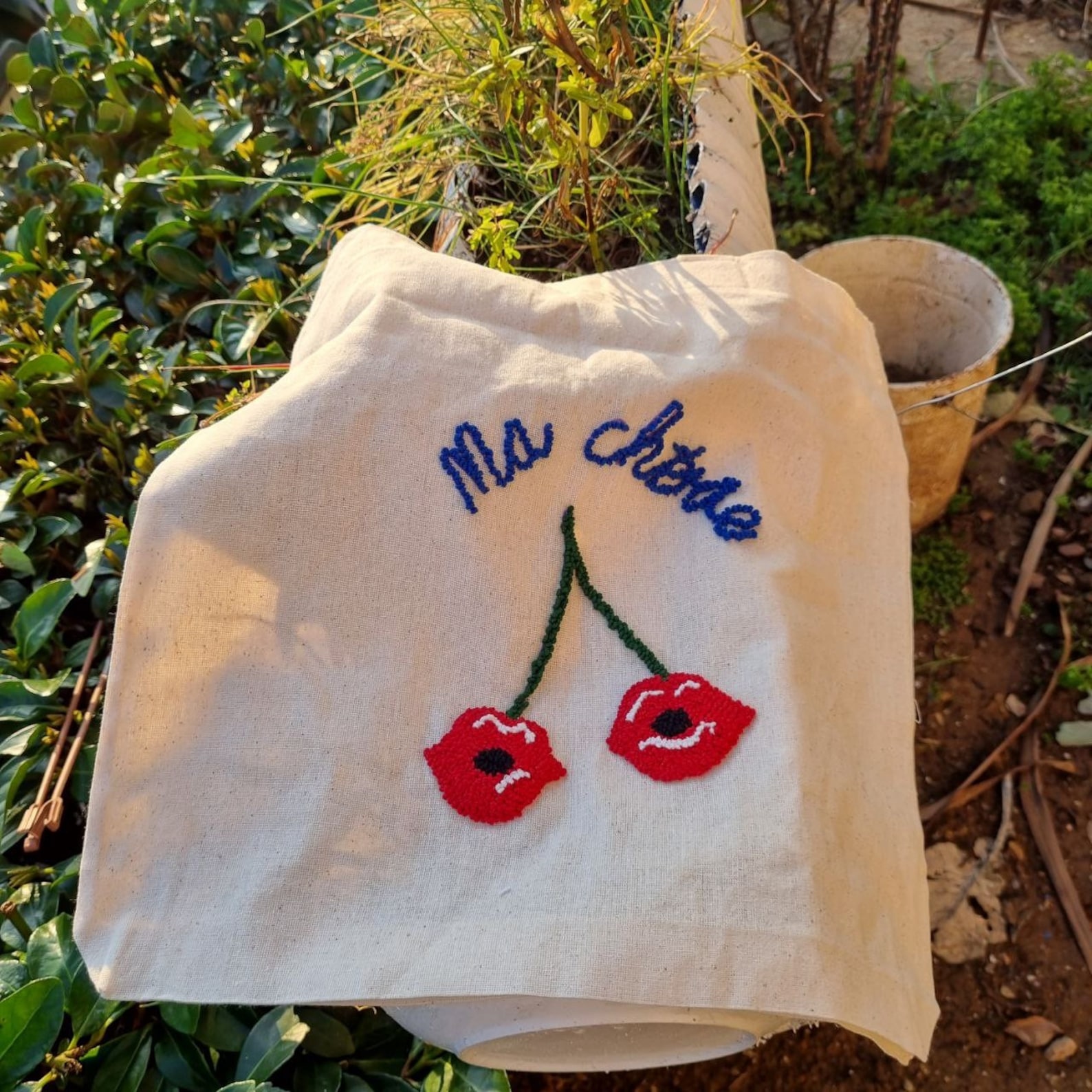 Cherry Embroidered Tote Bag Handmade Embossed Fabric Punch - Etsy