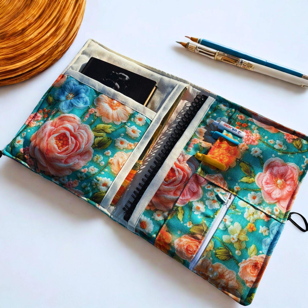 Book Sleeve With Pockets, Floral Book Case, Journal Planner Bag ...