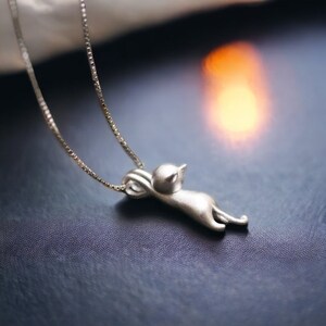 Cat Pendant Chain Necklace Cute Cat Necklaces Sterling - Etsy Canada
