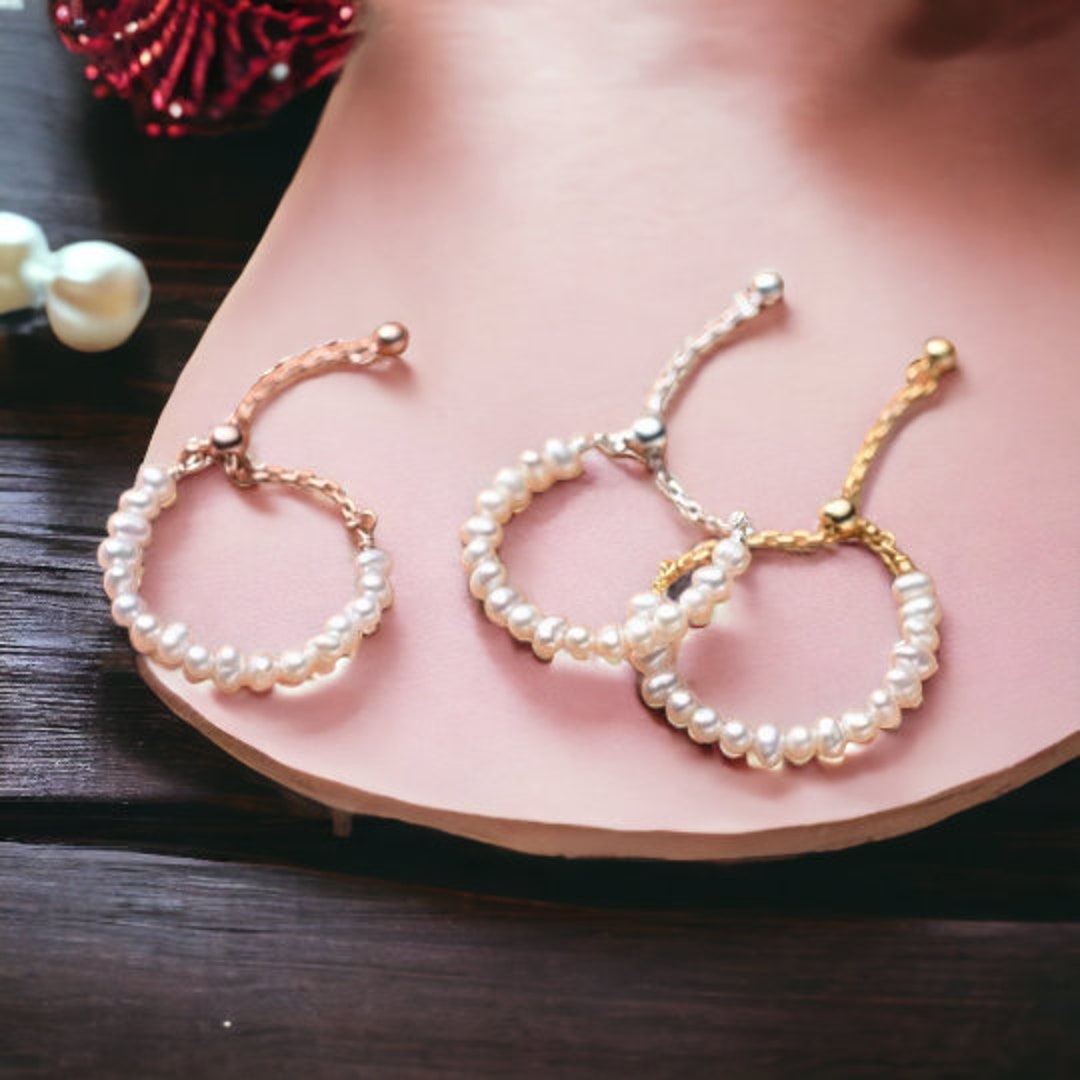 Pearl Chain Ring Unique Adjustable Ring Rose Gold Ring Gold Chain Ring ...