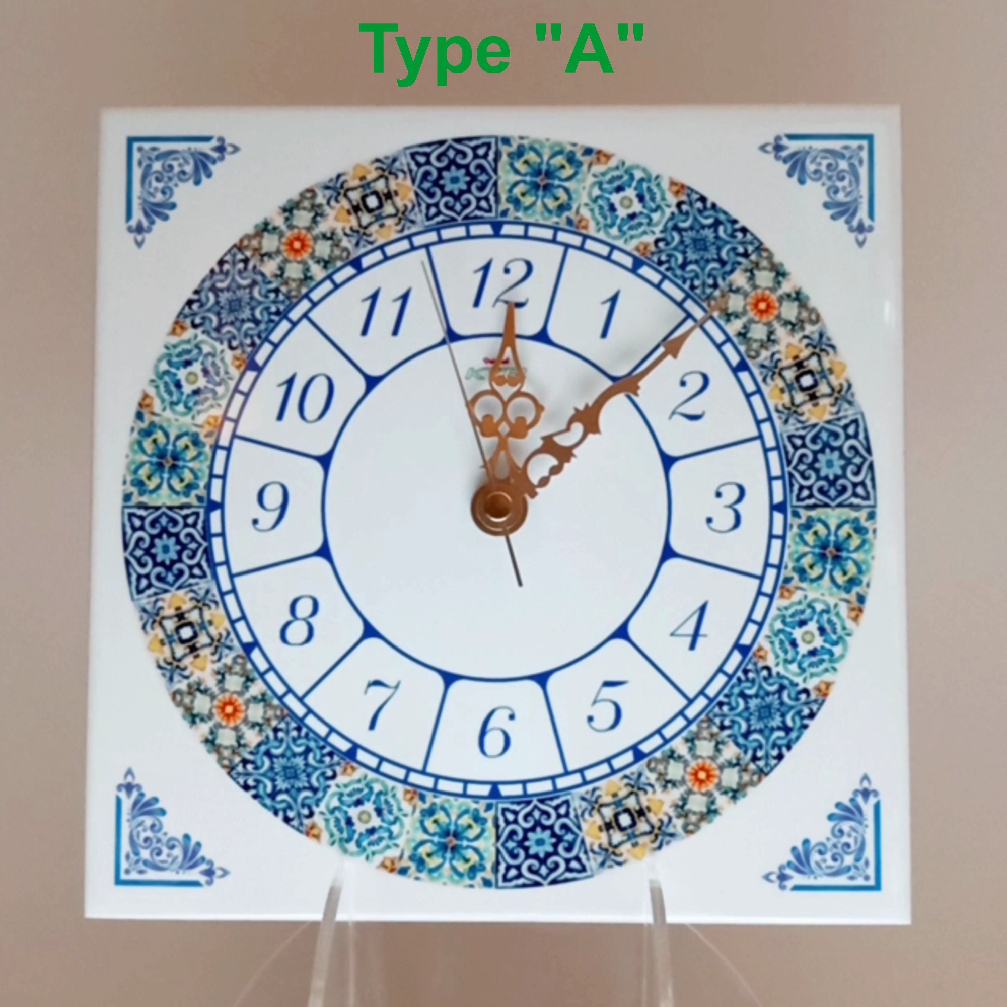 MEDITERRANEAN WALL CLOCK From Ceramic Style Boho Retro Rustic Floral ...