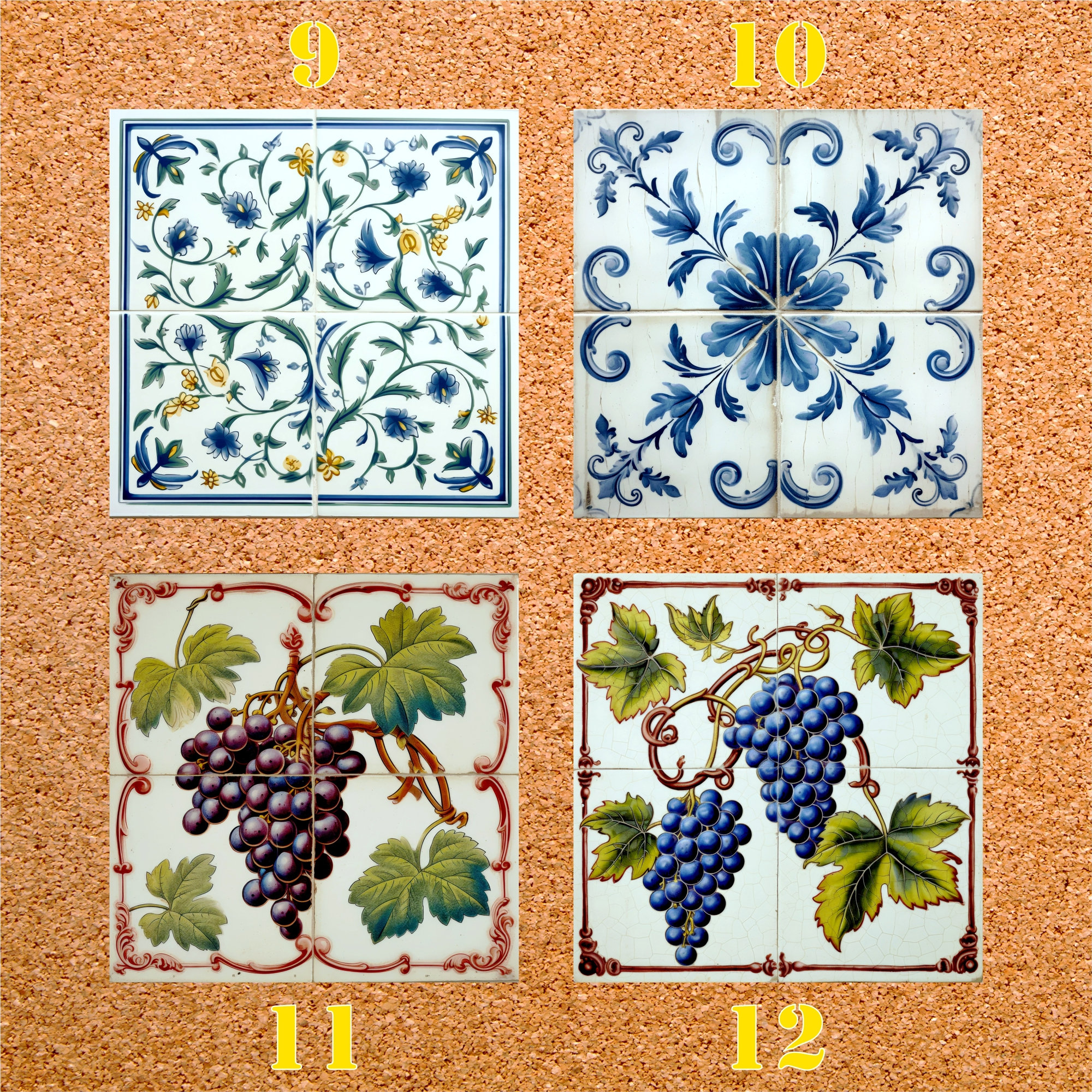 Pack of 5 French Country Ceramic Tile Pack: Selectable Patterns, Two ...