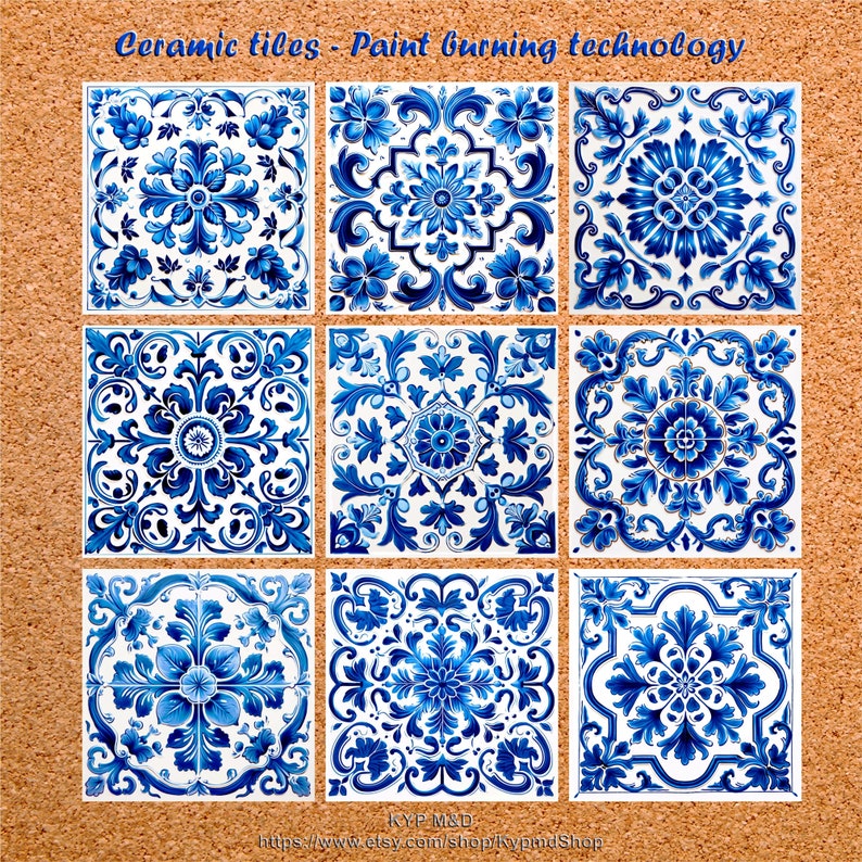Pack of 10 SPANISH BLUE Ceramic TILES Style Option White Blue Vintage ...