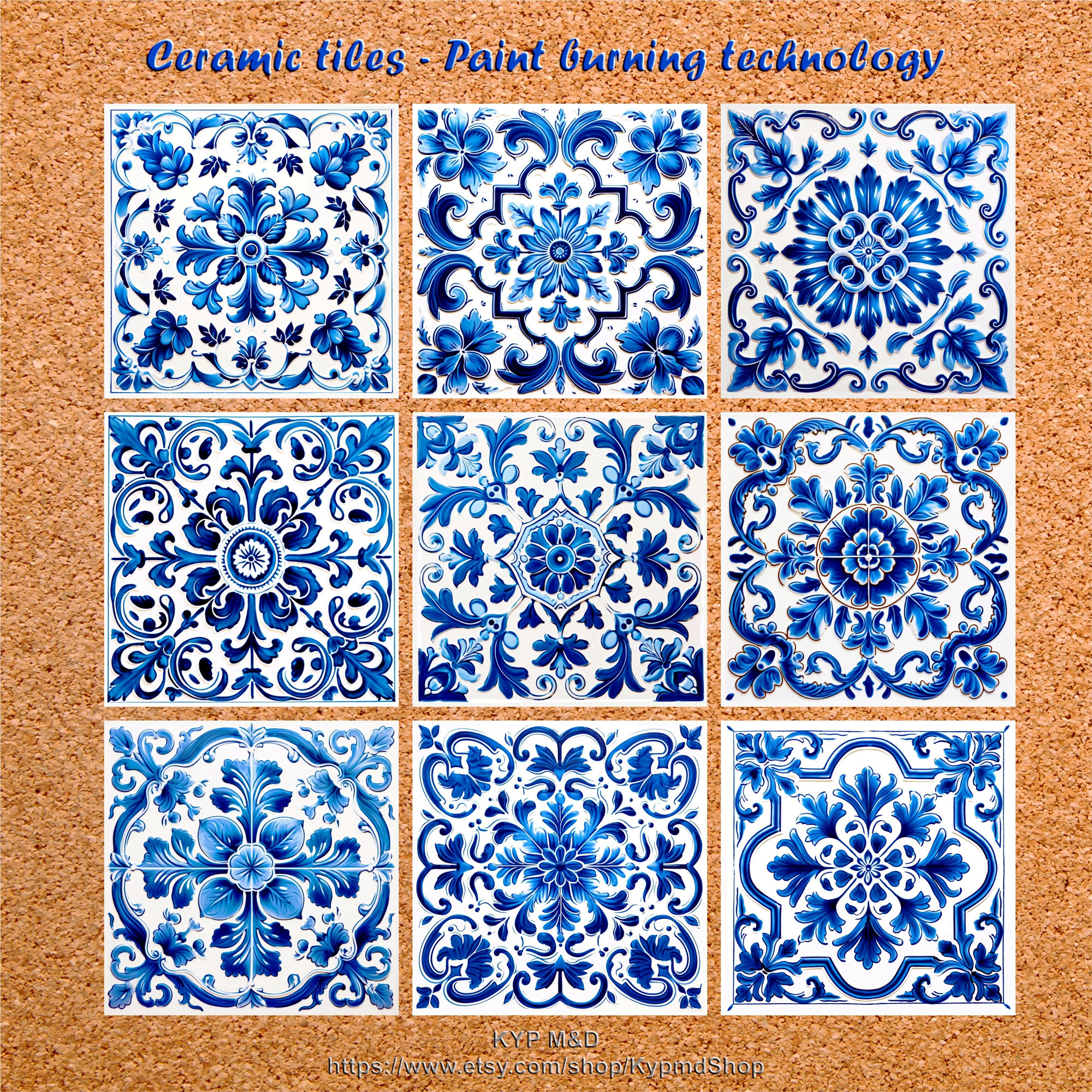Pack of 10 SPANISH BLUE Ceramic TILES Style Option White Blue Vintage ...