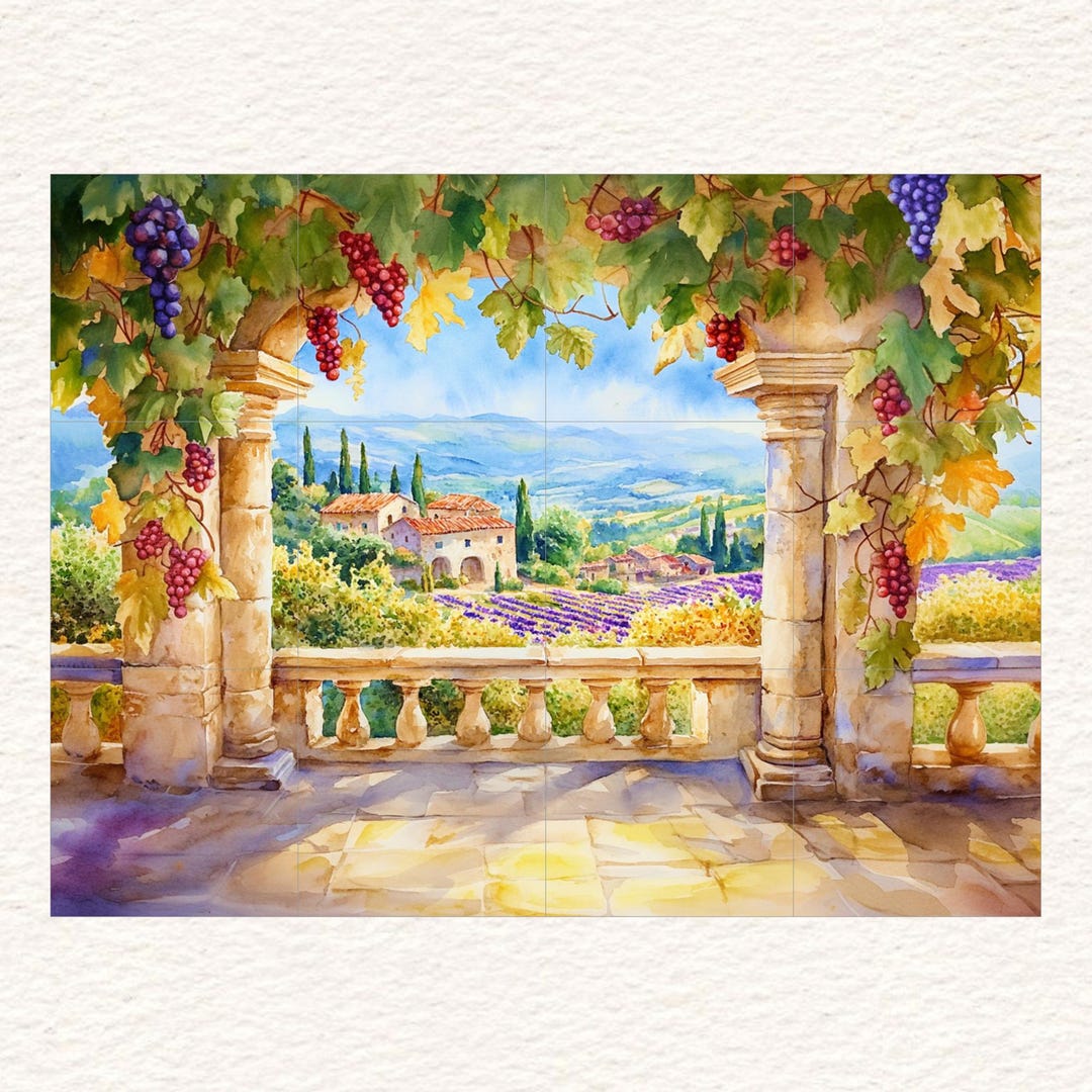 French CERAMIC TILE Mural Tile MOSAIC Provencal Landscape Ceramic Tile ...