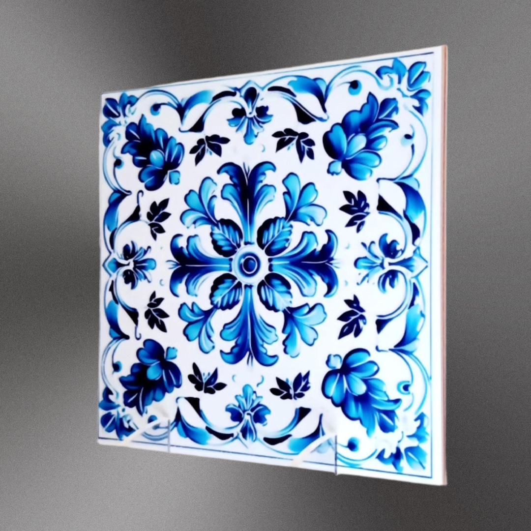 Pack of 10 SPANISH BLUE Ceramic TILES Style Option White Blue Vintage ...