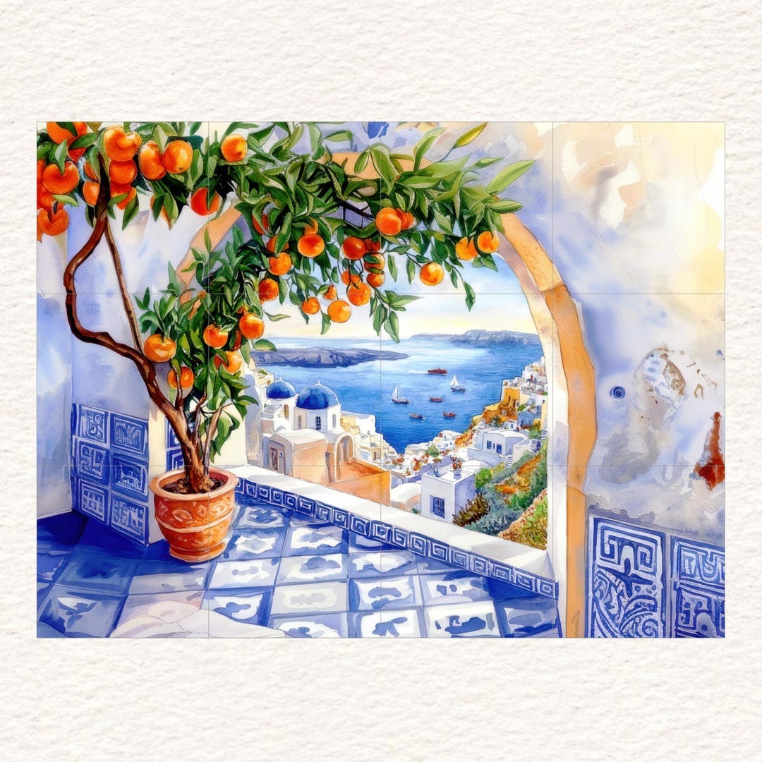Santorini CERAMIC Tile MURAL MOSAIC Greek Tiles Mediterranean Tiles ...