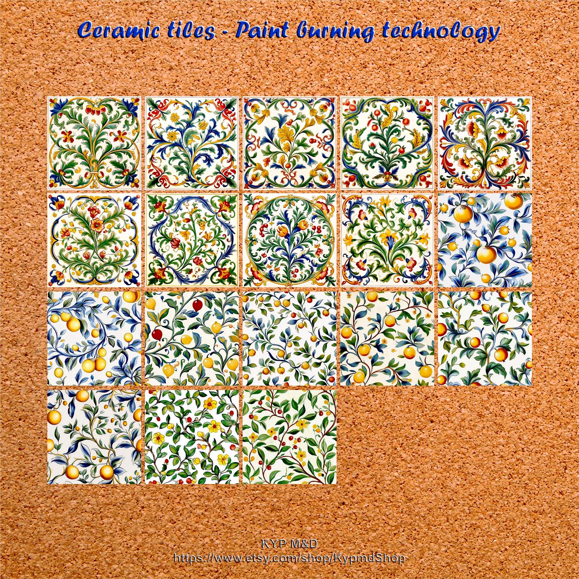 Pack of 10 Tuscan Ceramic Tiles: Selectable Patterns, Two Sizes - Etsy
