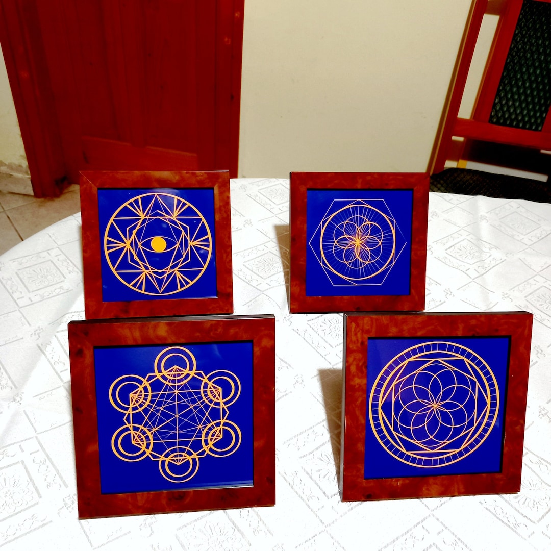 SACRED GEOMETRY Art COLLECTION Painted on Ceramic Tile Framed Spiritual ...