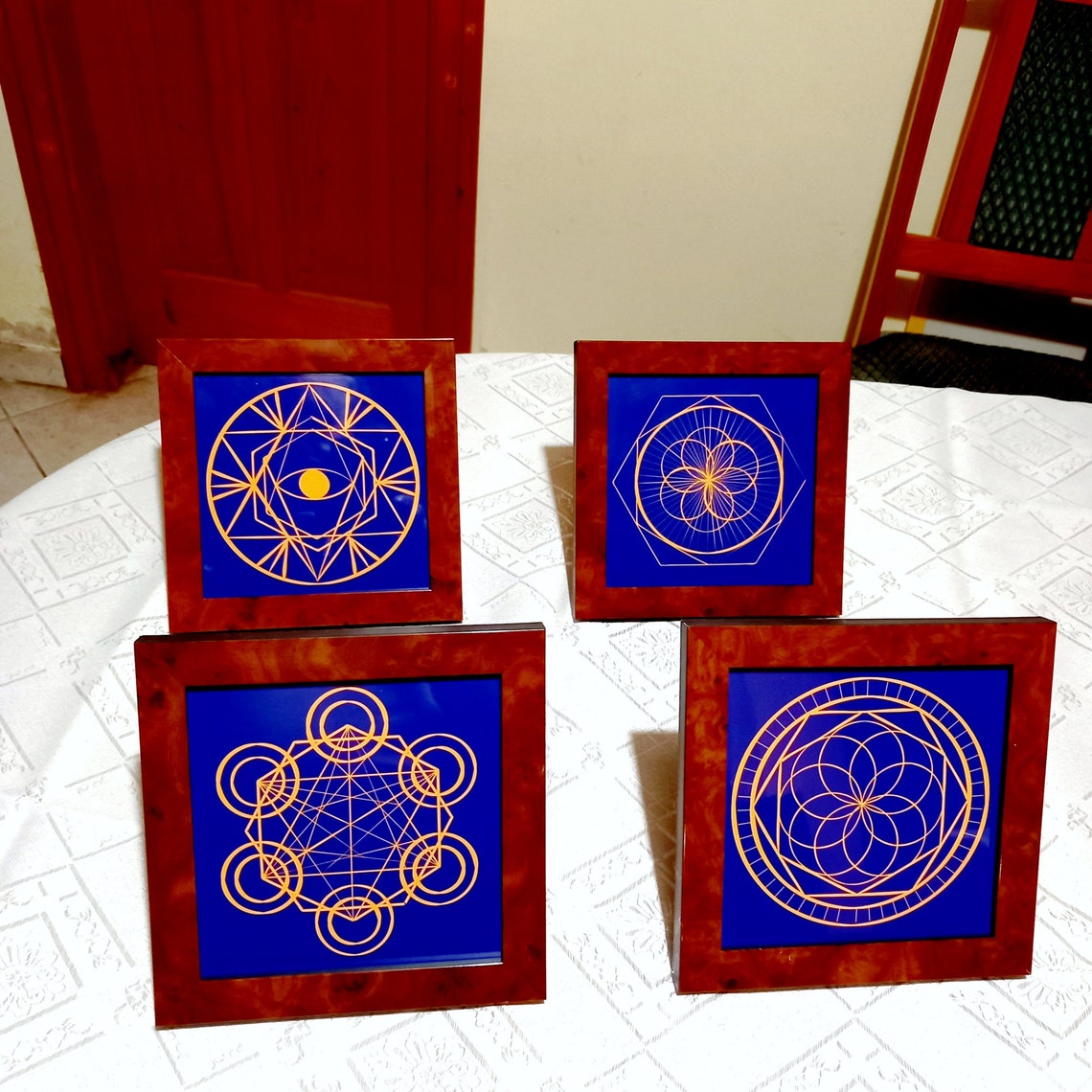 SACRED GEOMETRY Art COLLECTION Painted on Ceramic Tile Framed Spiritual ...