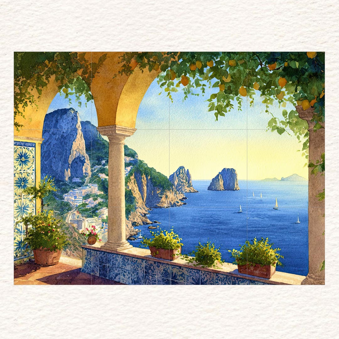 Italian Capri Island Ceramic Tile Mural / Mosaic Two Sizes to Choose ...