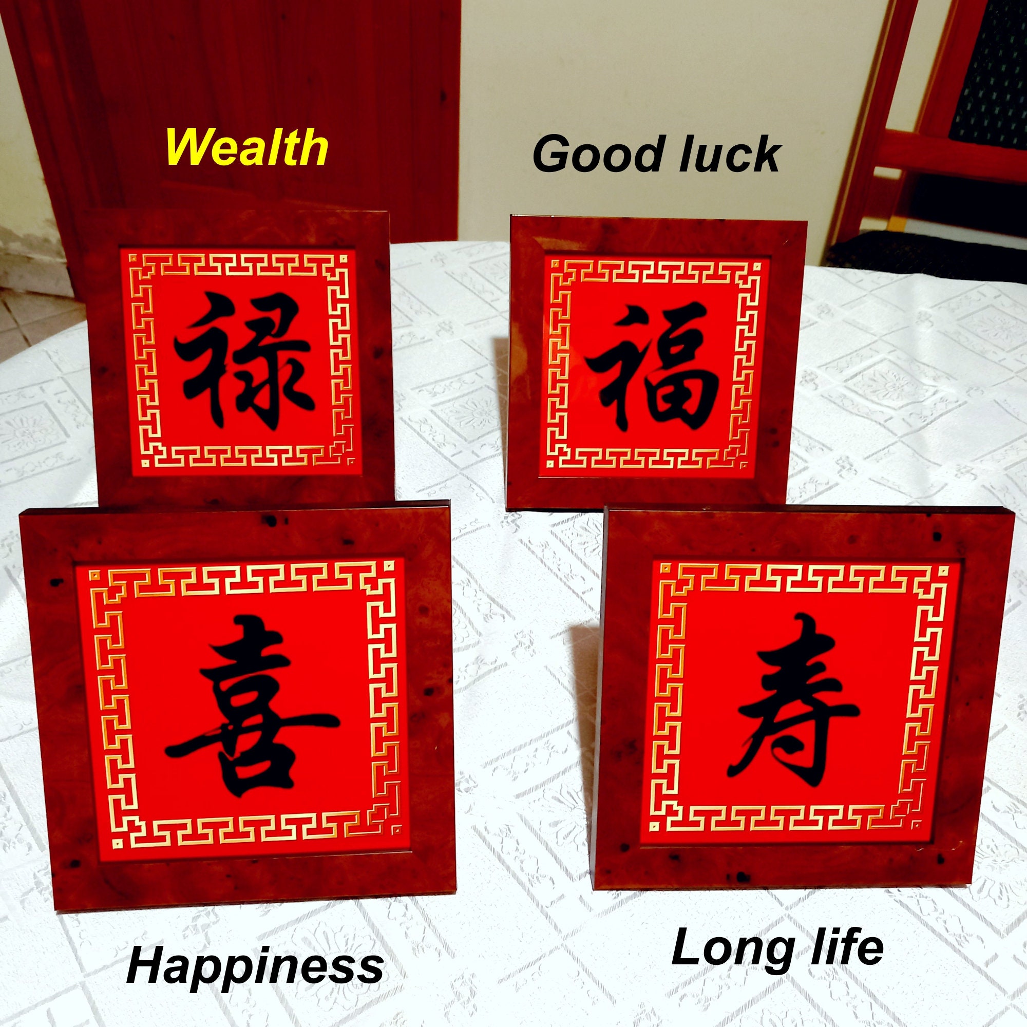 FENG SHUI Calligraphy Art COLLECTION Painted on Ceramic Tile Framed ...