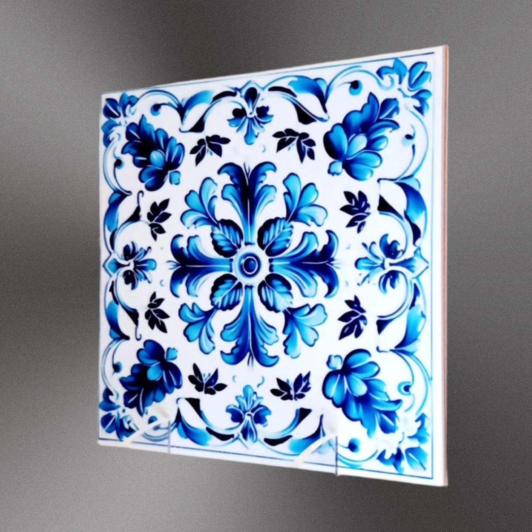 Pack of 20 Spanish Blue Ceramic Tiles: Selectable Patterns, Two Sizes ...