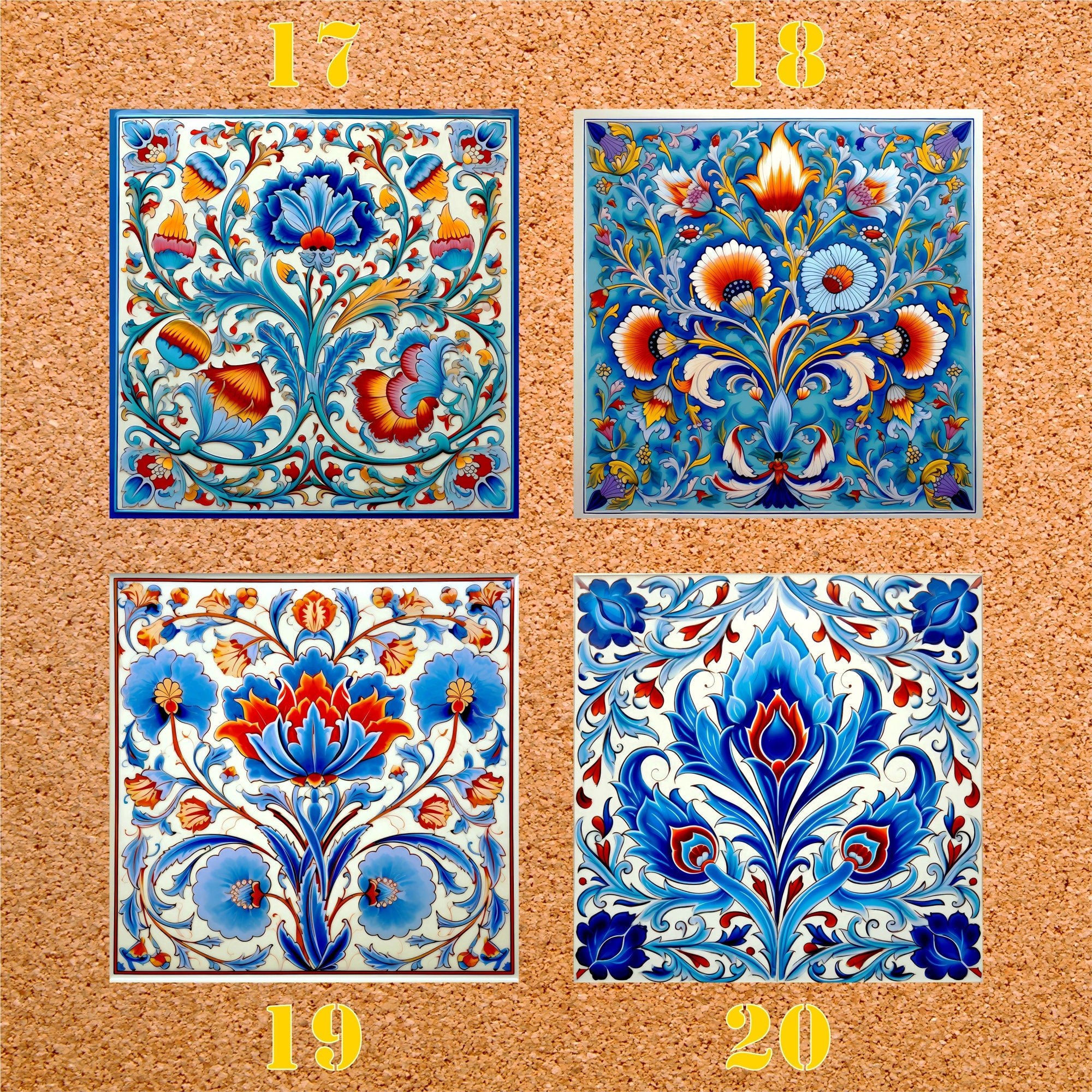 Pack of 5 TURKISH CERAMIC TILES Style Options Vibrant Iznik Retro Mid ...
