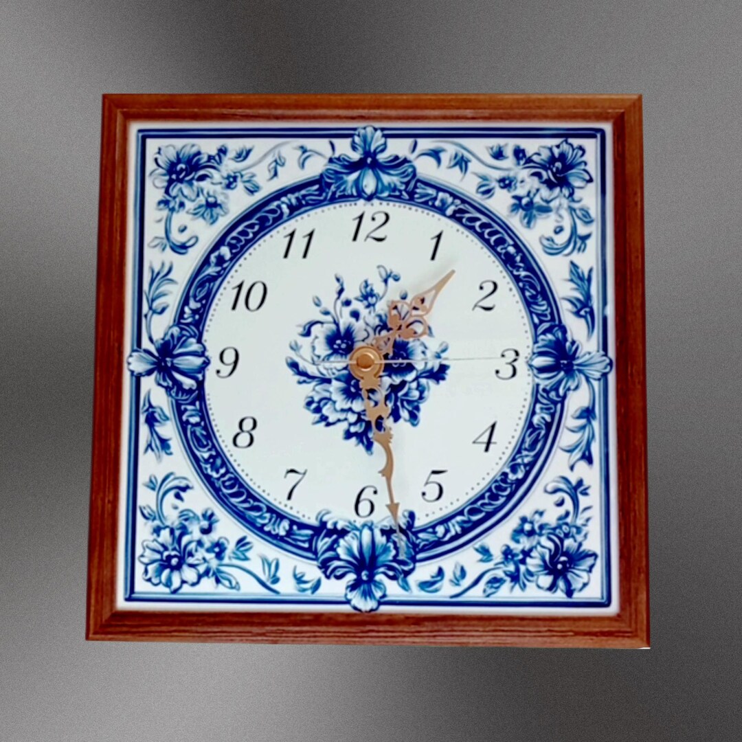 DUTCH DELFT BLUE Wall Clock Ceramic Wall Clock Retro Rustic Square ...