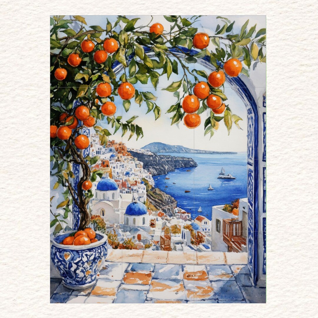 Greek Ceramic TILE MURAL Tile MOSAIC Santorini Tiles Mediterranean ...