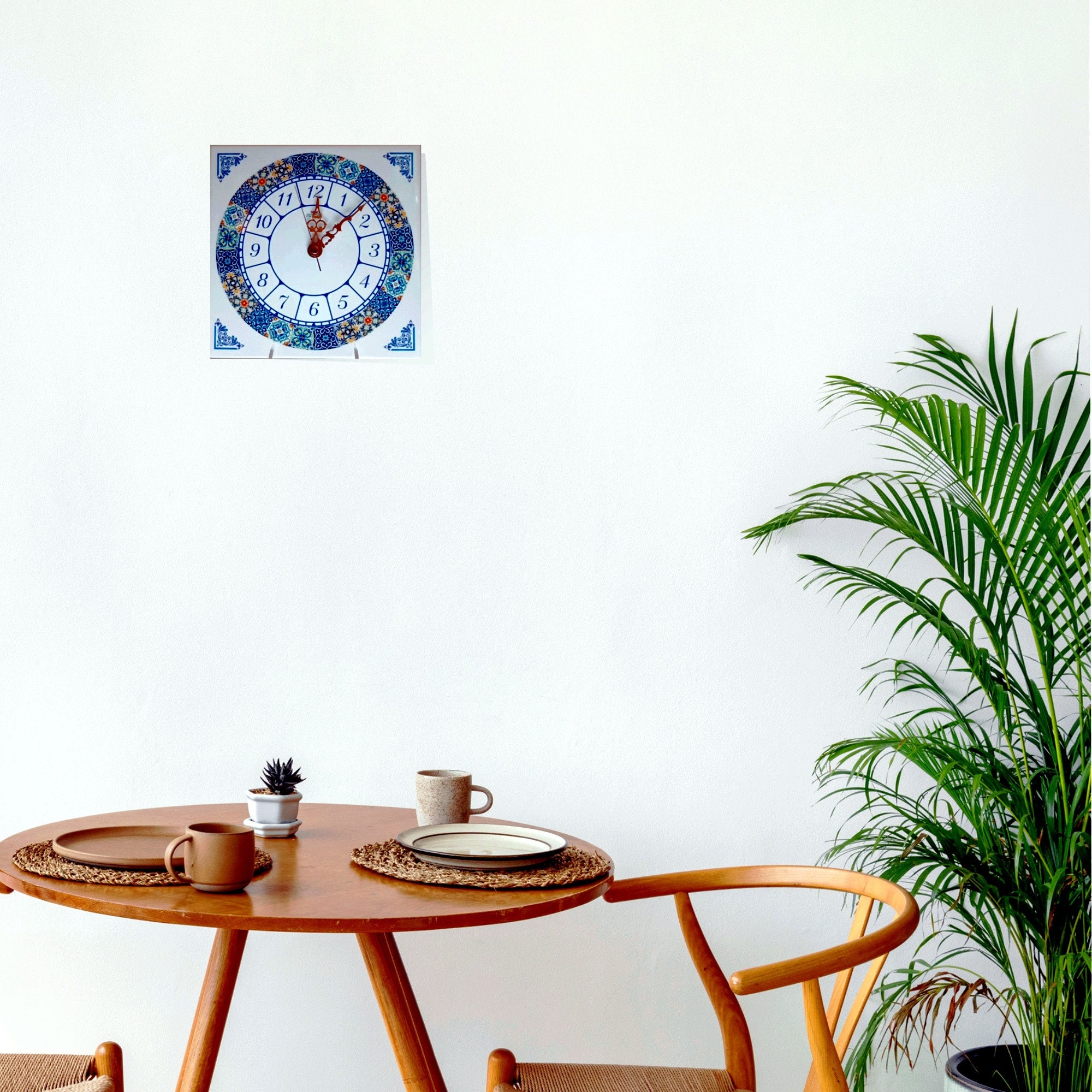 MEDITERRANEAN WALL CLOCK From Ceramic Style Boho Retro Rustic Floral ...