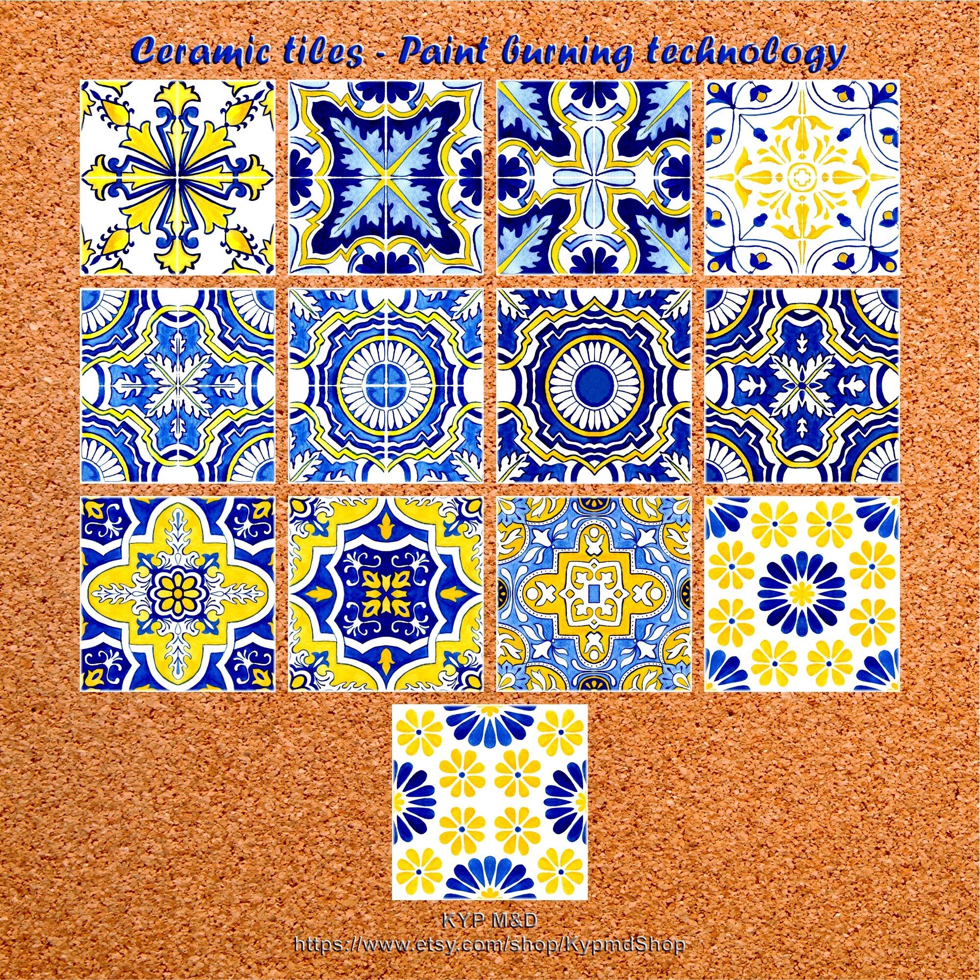 Pack of 5 Portuguese Ceramic Tiles: B&Y Selectable Patterns, Two Sizes ...
