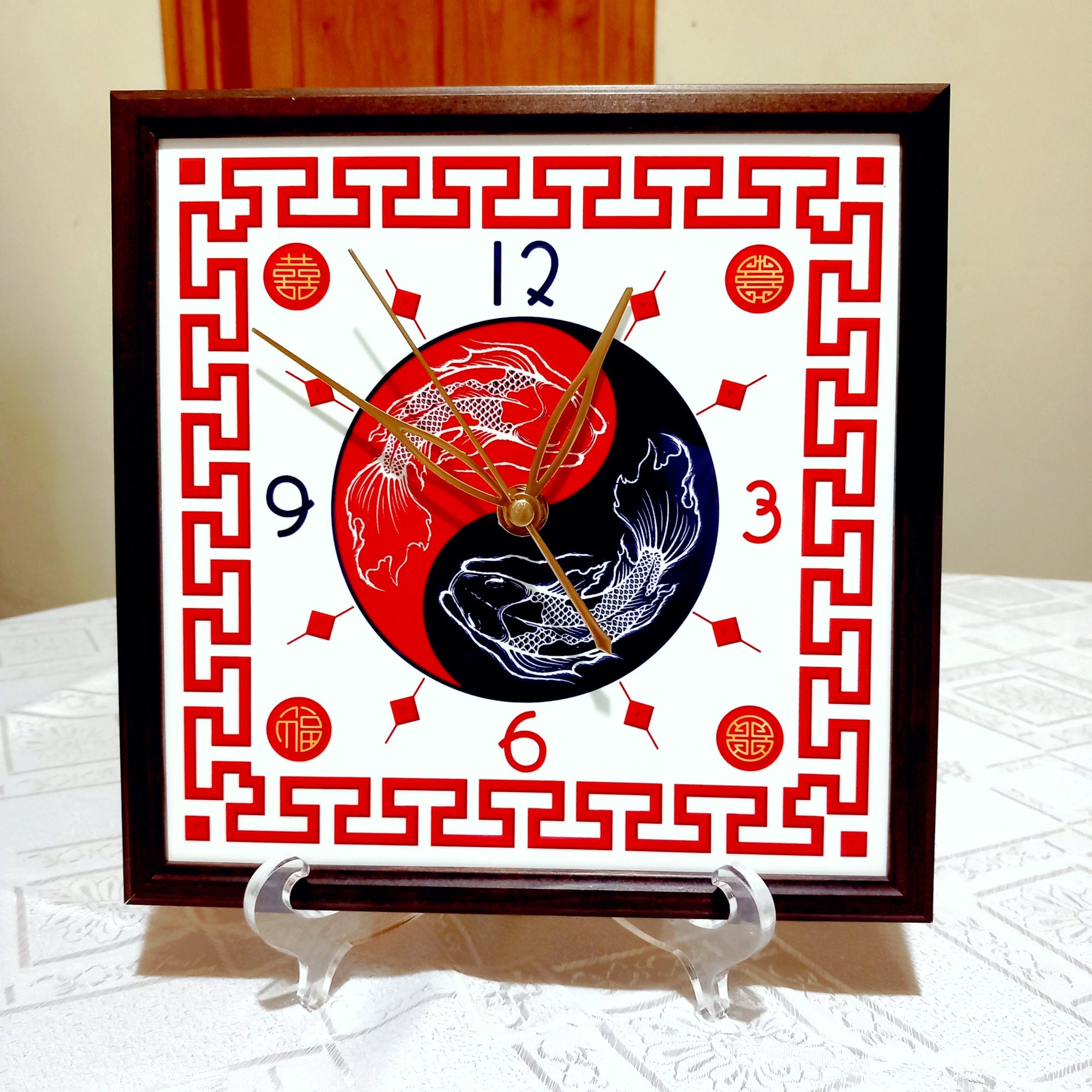 FENG SHUI Wall Clock From Ceramic Tile Koi Fish Yin Yang Spiritual ...