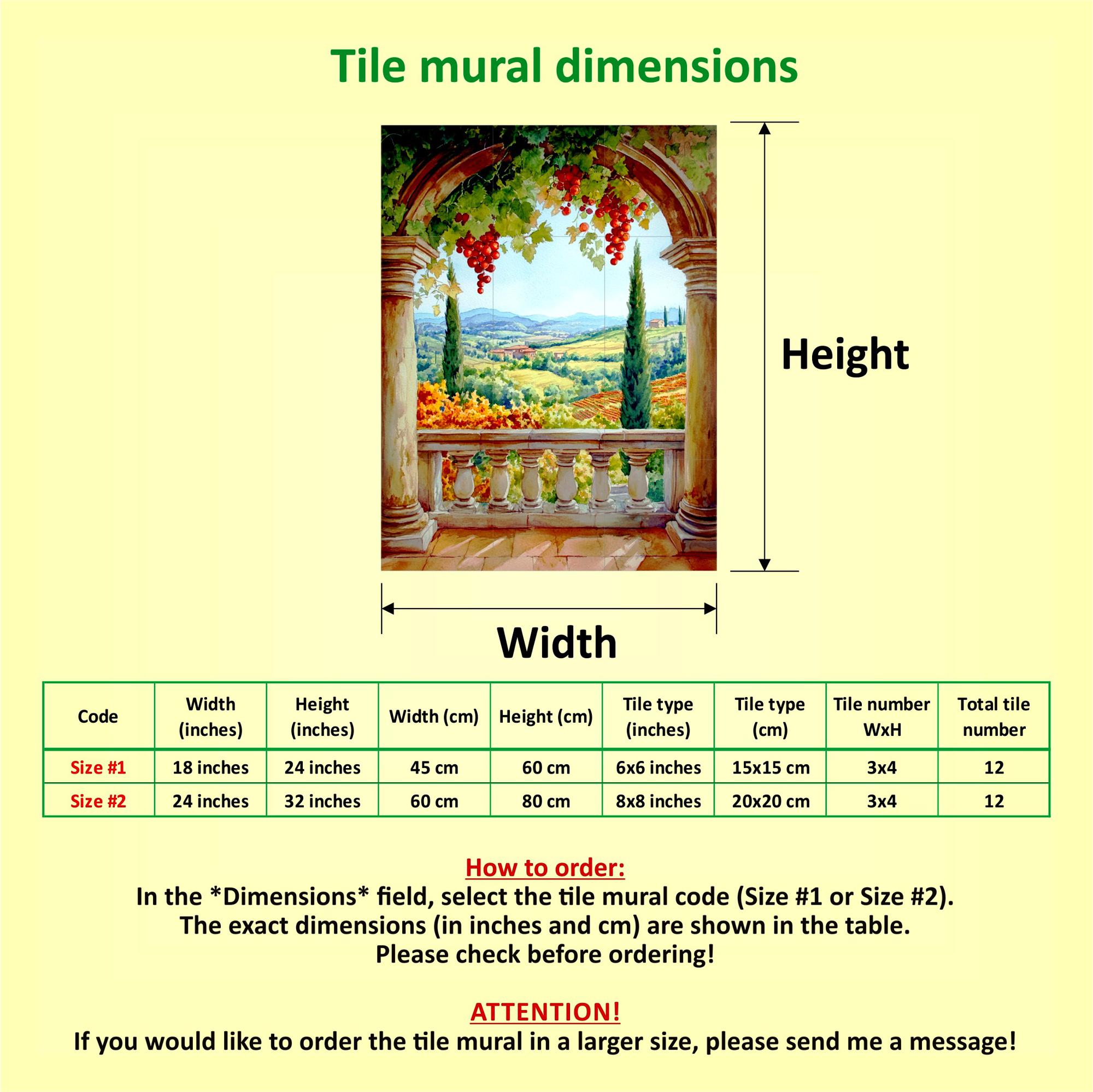 Tuscan Vineyard Ceramic Tile Mural / Mosaic Two Sizes to Choose From ...