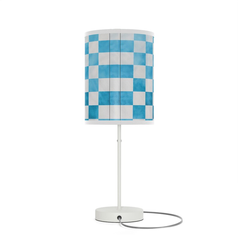 Checkerboard Table Lamp: Modern Blue and White Home Decor - Etsy