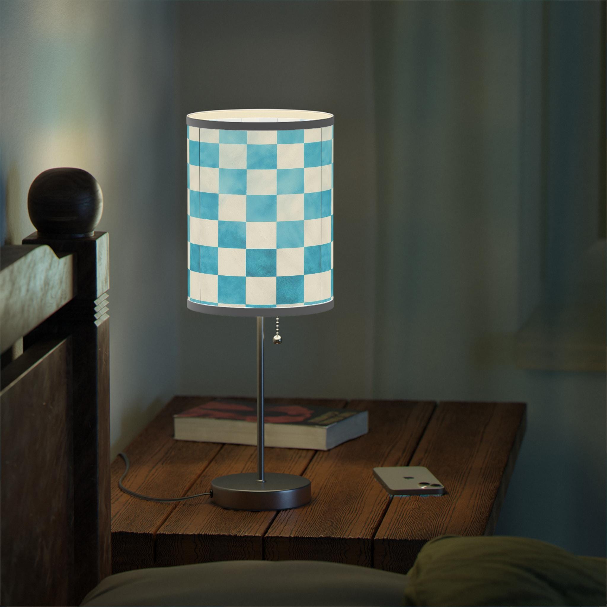 Checkerboard Table Lamp: Modern Blue and White Home Decor - Etsy