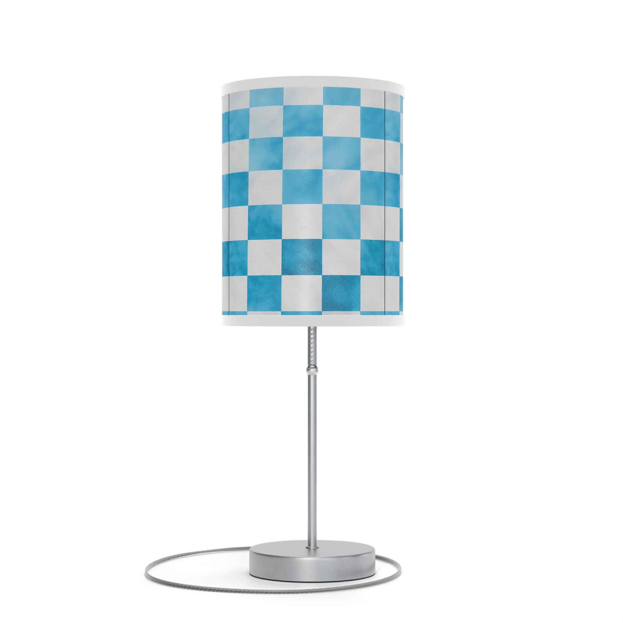 Checkerboard Table Lamp: Modern Blue and White Home Decor - Etsy