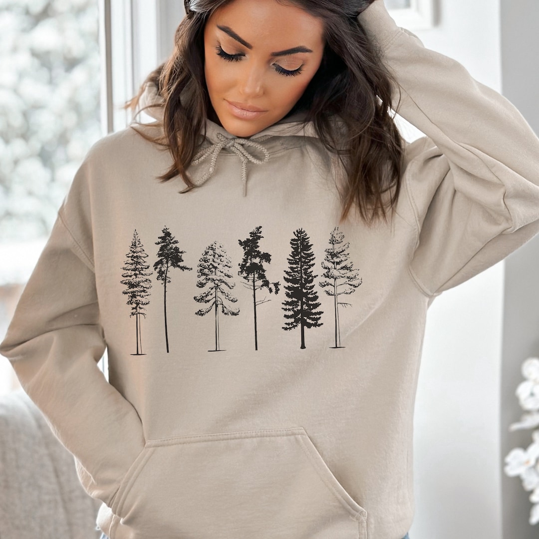 Pine Trees Hoodie Evergreen Trees Forest Jumper Trees Gift for Nature ...
