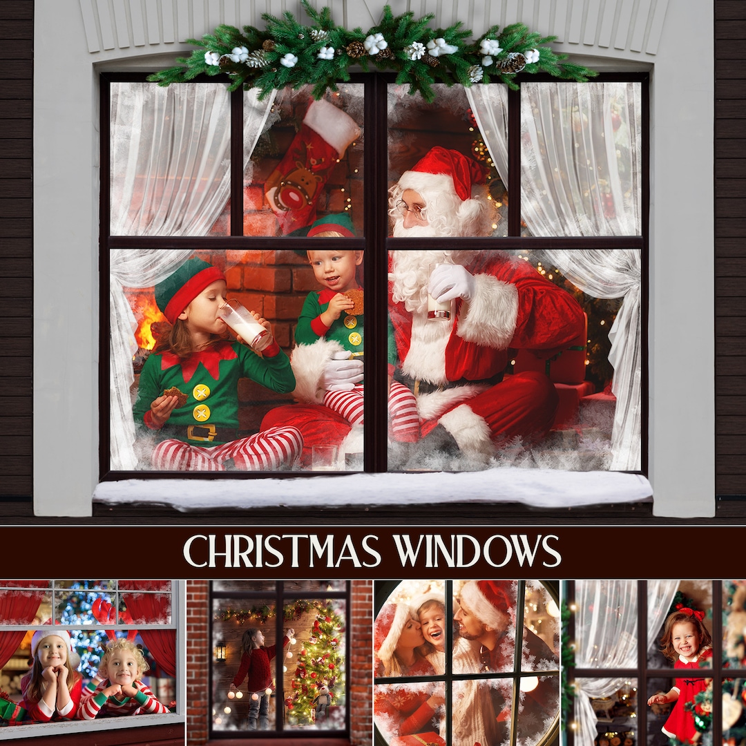 45 Christmas Window Frame Overlays, Winter Template for Photo Editing ...
