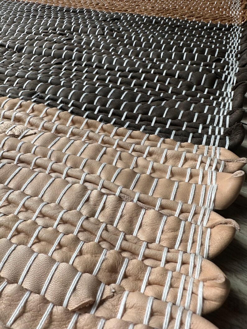 Natural Leather Runner Rug - Custom Rag Rug - Handmade Area Rug for ...