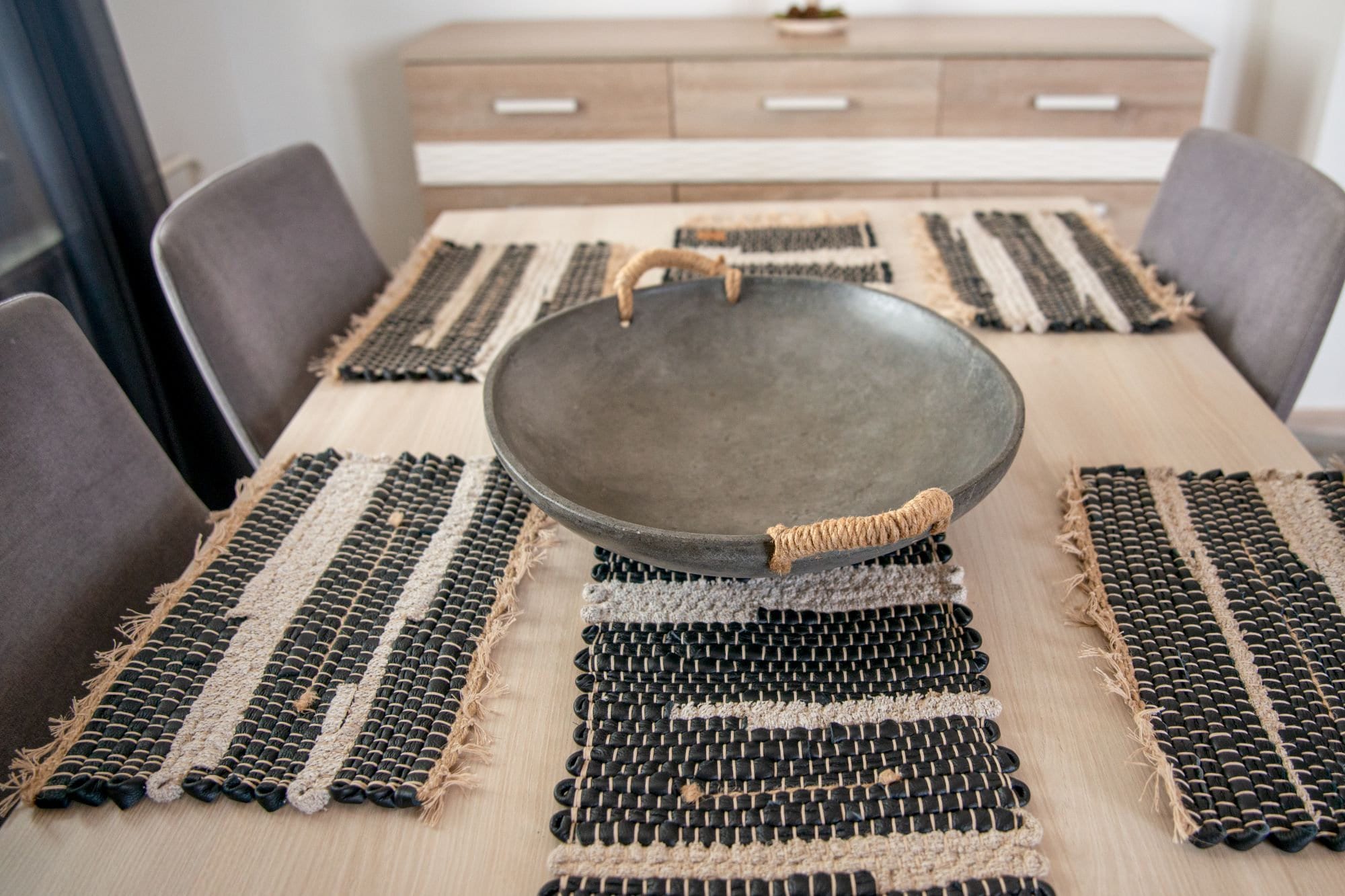 Vintage Table Leather Cloth Set / Black Leather Placemats / Placemats ...