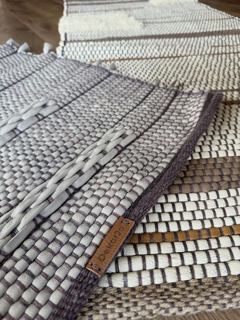 Leather Rug With Sheep Skin / Pure Leather Rug Runner / Handwoven ...