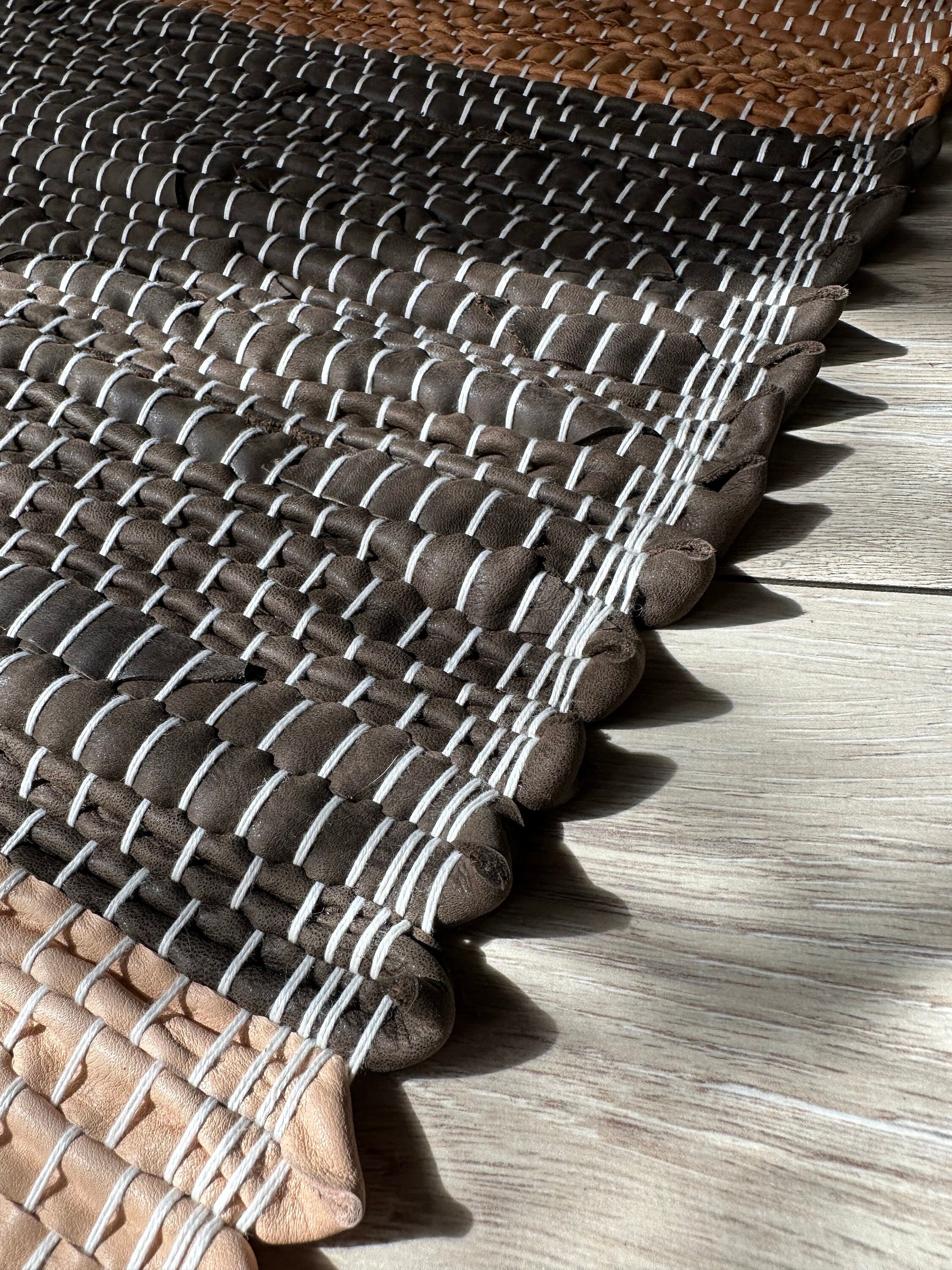 Natural Leather Runner Rug - Custom Rag Rug - Handmade Area Rug for ...