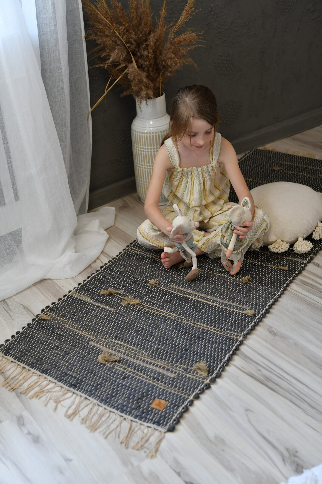 Blue Leather Runner Rug - Custom Rag Rug - Handmade Area Rug for ...