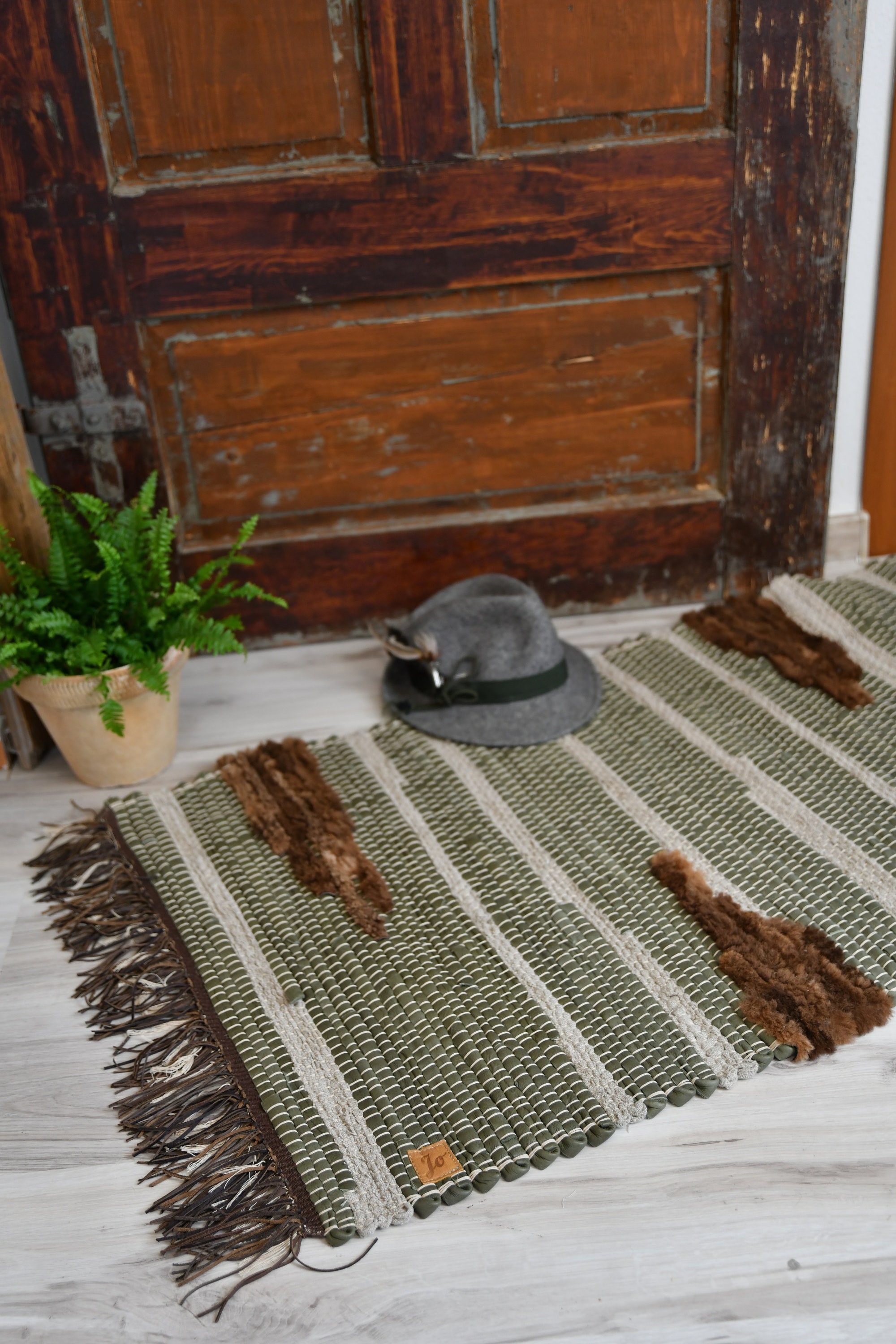Leather Rug With Hair for Hunter / Hunter Carpet / Handwoven Natural ...