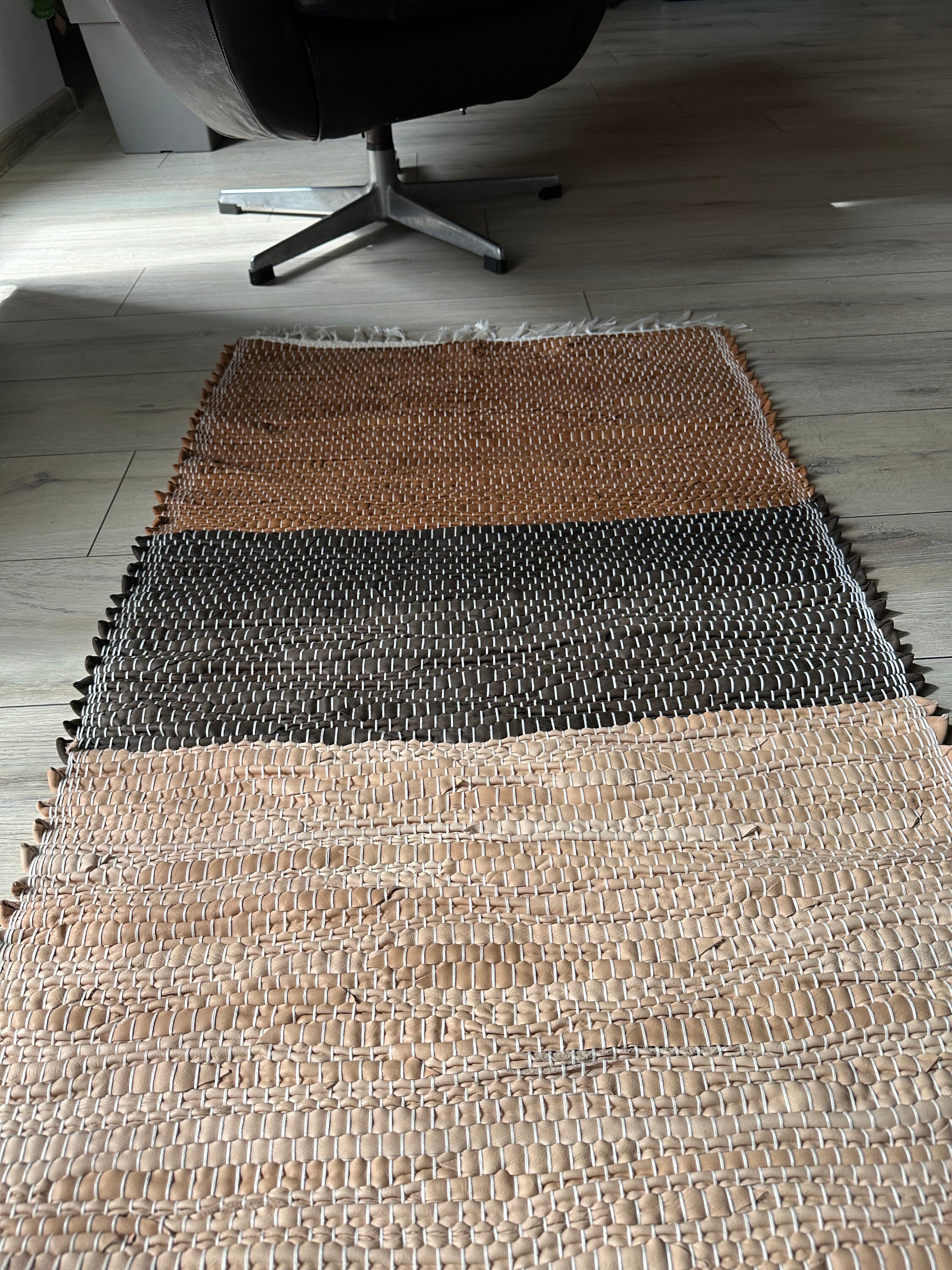 Natural Leather Runner Rug - Custom Rag Rug - Handmade Area Rug for ...