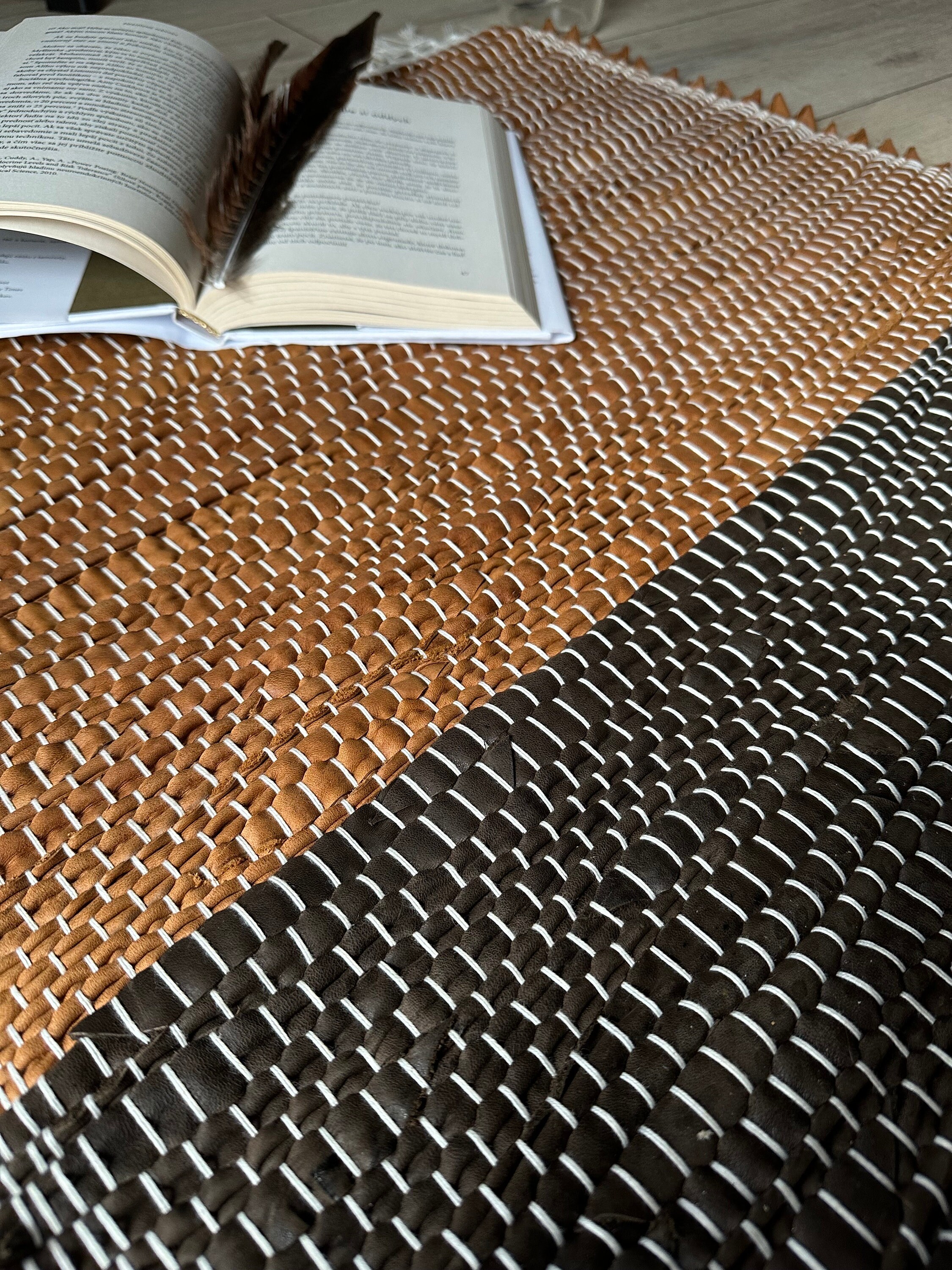 Natural Leather Runner Rug - Custom Rag Rug - Handmade Area Rug for ...