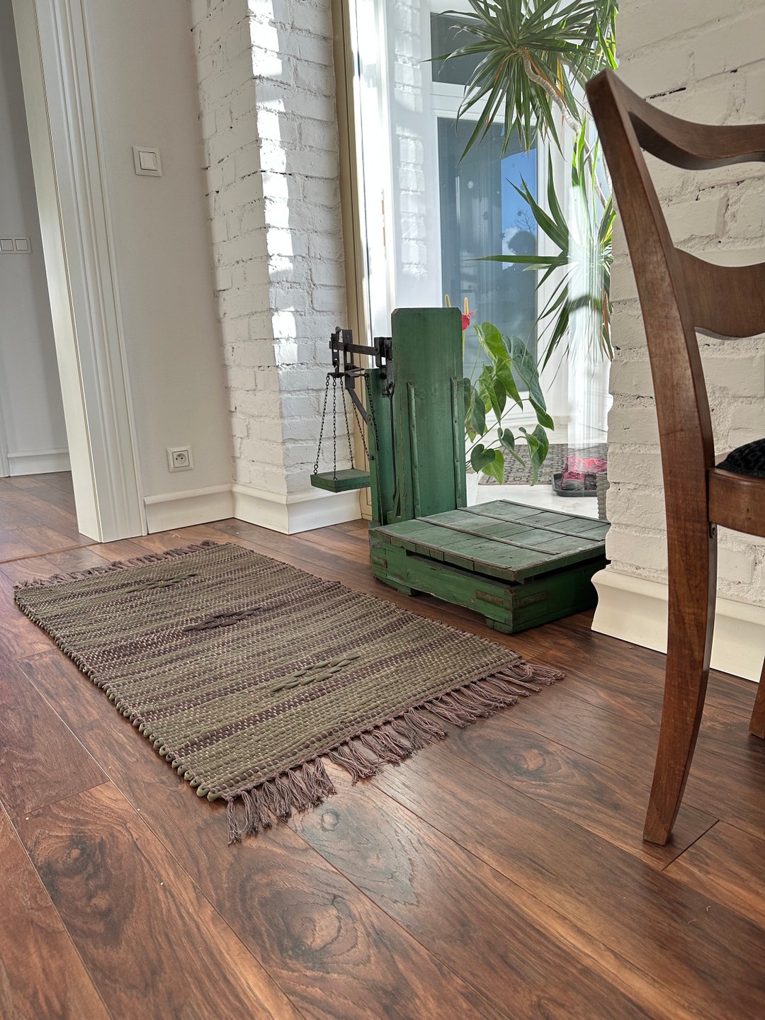 Green Leather Runner Rug - Custom Rag Rug - Handmade Area Rug for ...