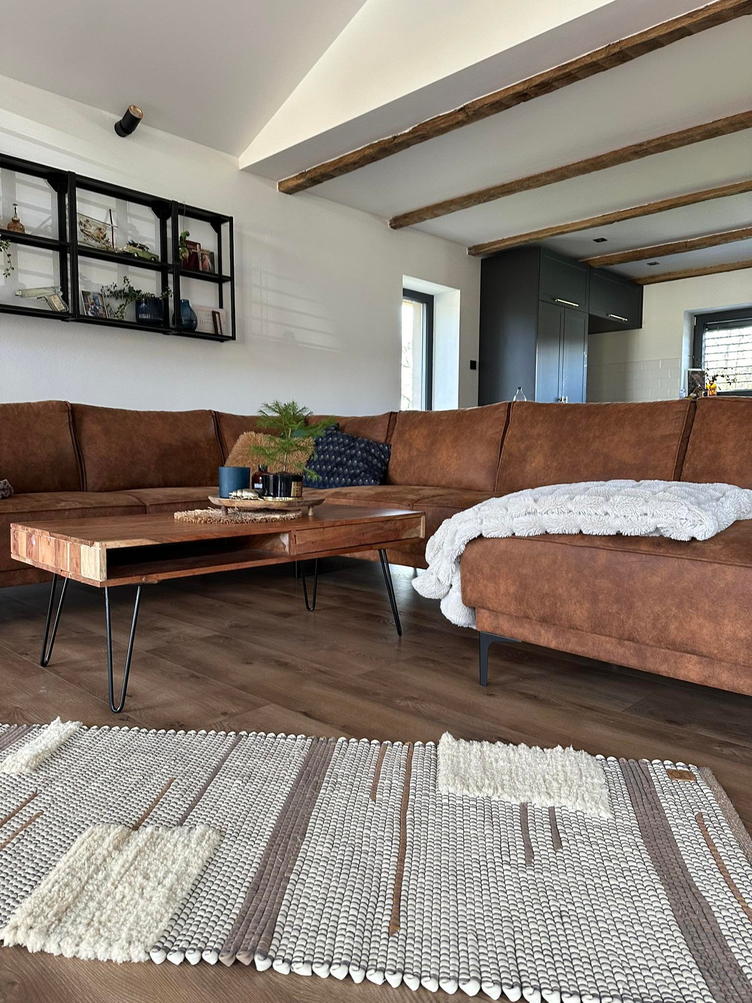 Leather Rug With Sheep Skin / Pure Leather Rug Runner / Handwoven ...