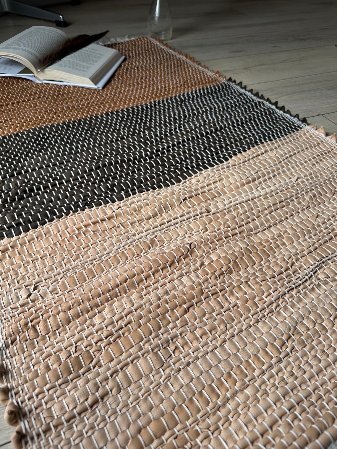 Natural Leather Runner Rug - Custom Rag Rug - Handmade Area Rug for ...