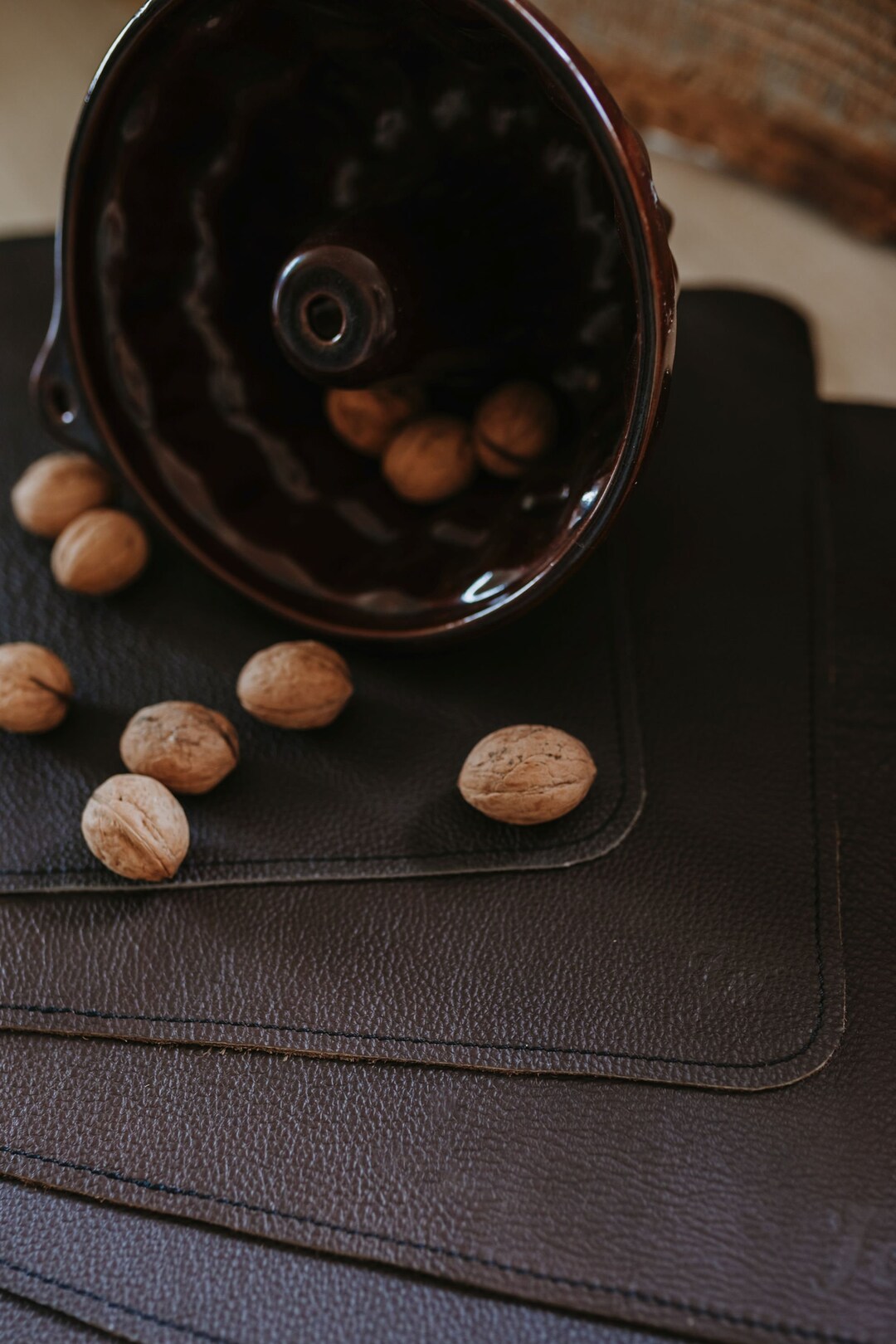 Brown Leather Table Mats - Set of 4, Dining Table Decor, Coffee Table ...