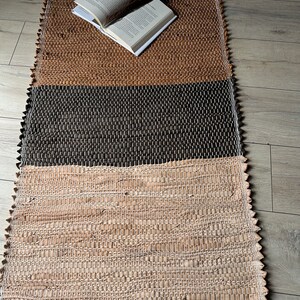 Natural Leather Runner Rug - Custom Rag Rug - Handmade Area Rug for ...