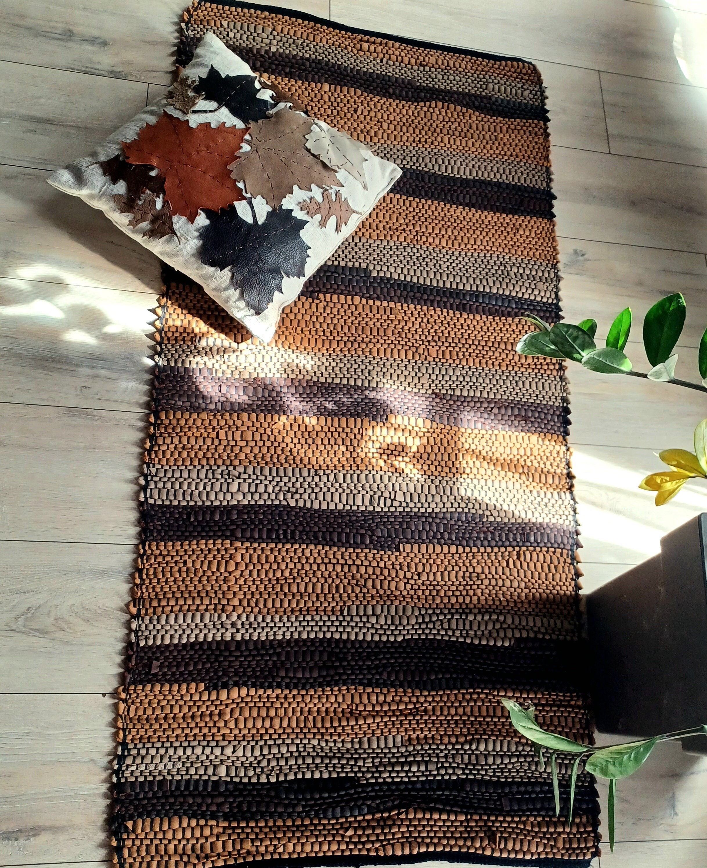 Brown Leather Carpet / Modern Runner / Handwoven Natural Runner Rug ...