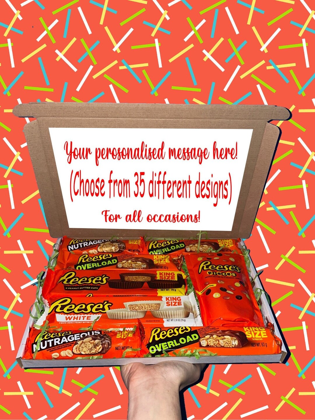 Personalised Reeses Christmas Hamper Message Gift Set Box Chocolate ...