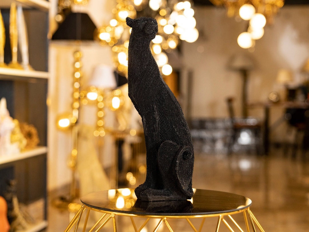 Large Cheetah Sculpture, Wild Animal Panther Statue, Black Cheetah ...