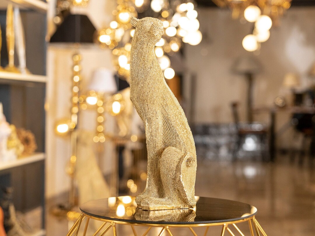 Unique Cheetah Sculpture, Gold Cheetah Statue, Large Cheetah Figurine ...